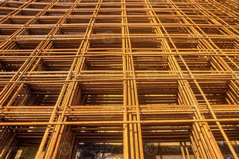 Rusty Rebar Grid Used In Construction For Reinforcing Concrete Structures Showcasing The