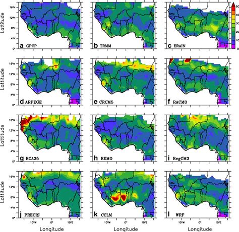 Standard Deviation Of Onset Dates As Observed Gpcp Trmm And Simulated Download Scientific