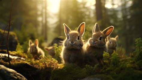 Recreation Of Cute Rabbits In The Forest Stock Illustration Illustration Of Rabbits Ears