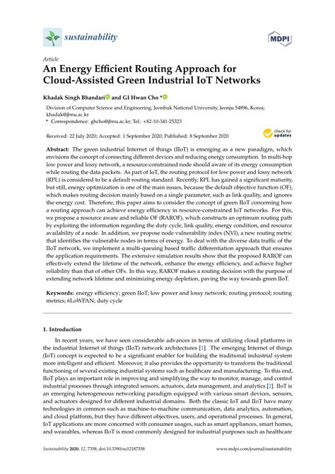 Pdf An Energy Efficient Routing Approach For Cloud Assisted Green