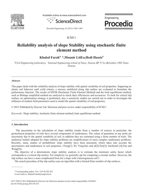 Pdf Reliability Analysis Of Slope Stability Using Stochastic Finite Element Method