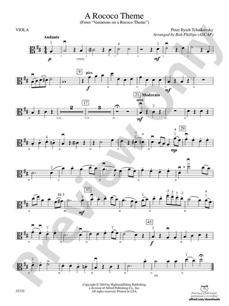 A Rococo Theme Viola Viola Part Digital Sheet Music Download