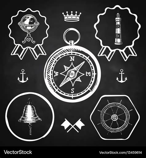 Blackboard Compass Bell Lighthouse Marine Nautical