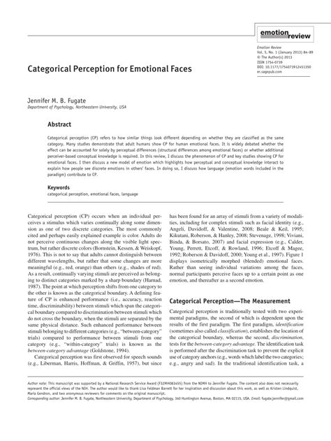 Pdf Categorical Perception For Emotional Faces