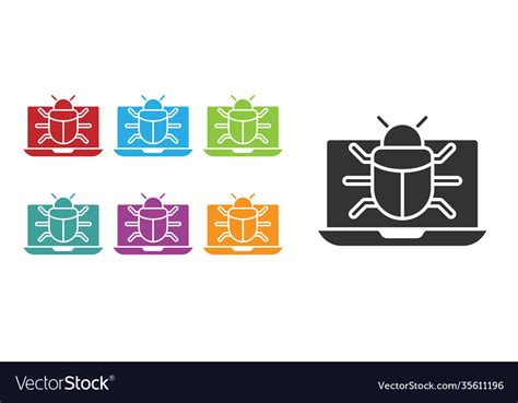 Black System Bug On Monitor Icon Isolated On White