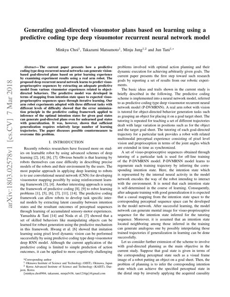 Pdf Generating Goal Directed Visuomotor Plans Based On Learning Using A Predictive Coding Type
