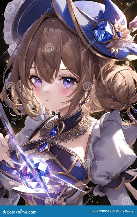 A Cute Anime Maiden Girl Wearing A Fashionable Hat With A Crystall
