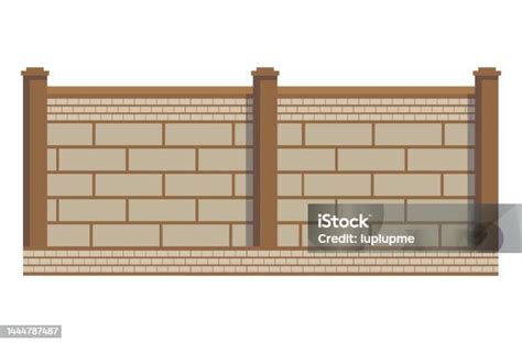 벽돌 또는 석재는 금속 도금 보호 목재 입구 게이트웨이 울타리 평면 벡터 그림으로 게이트를 보호하며 흰색으로 격리됩니다 0명에 대한 스톡 벡터 아트 및 기타 이미지 Istock