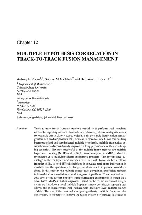 pdf multiple hypothesis correlation in track to track fusion management