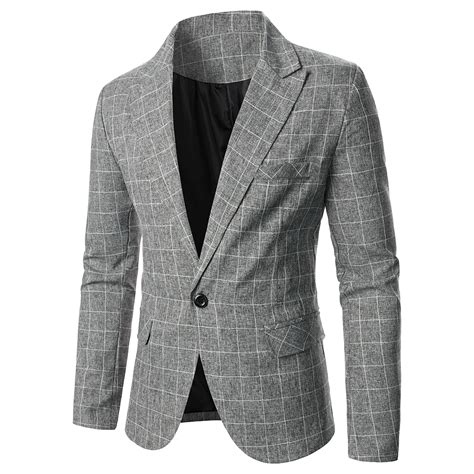 남성 정장 코트 체크무늬 패턴 장식 가슴 주머니 디자인 캐주얼 비즈니스 패션 슬림핏 원 버튼 남성 블레이저 Aliexpress