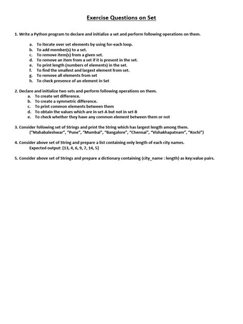 Exercise Questions On Set 1 | PDF