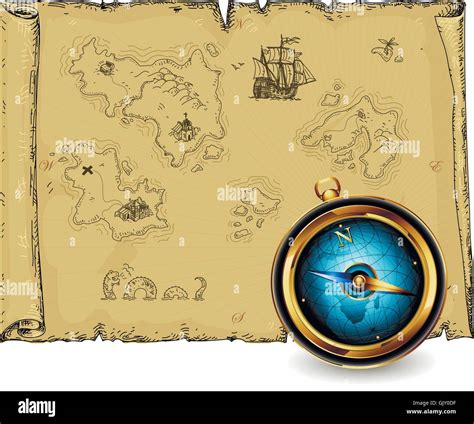 Compass With Ancient Map Stock Vector Image Art Alamy
