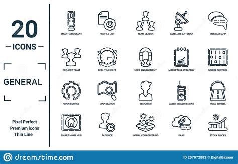 General Linear Icon Set Includes Thin Line Smart Assistant Project