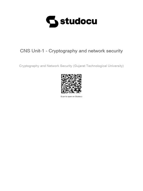 Cns Unit 1 Cryptography And Network Security Pdf Cryptography
