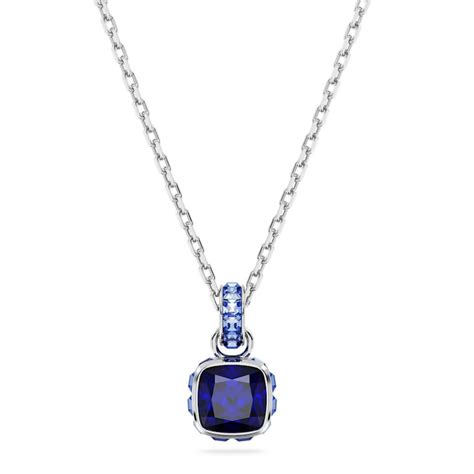 Birthstone Pendant Square Cut September Blue Rhodium Plated
