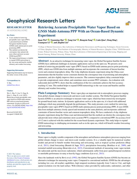 Pdf Retrieving Accurate Precipitable Water Vapor Based On Gnss Multi‐antenna Ppp With An Ocean