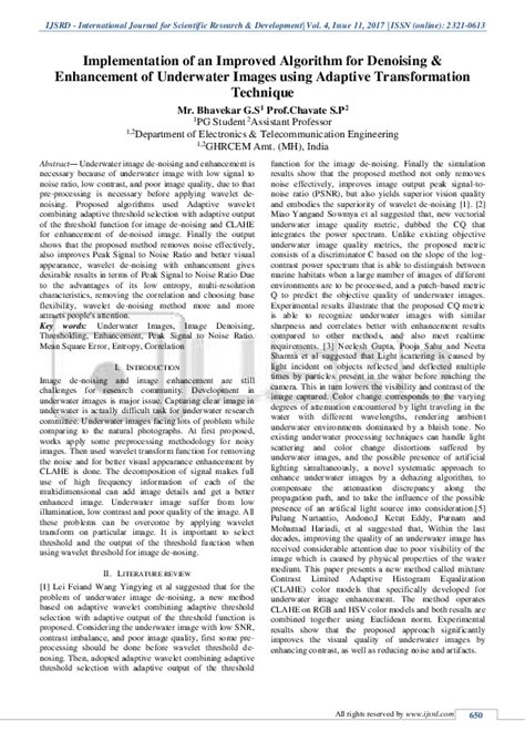 Pdf Implementation Of An Improved Algorithm For Denoising