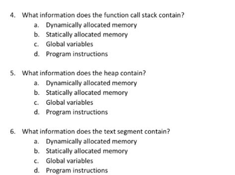 Solved 4 What Information Does The Function Call Stack