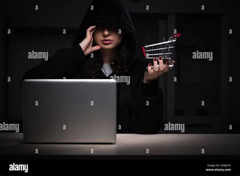 The Female Hacker Hacking Security Firewall Late In Office Stock Photo Alamy