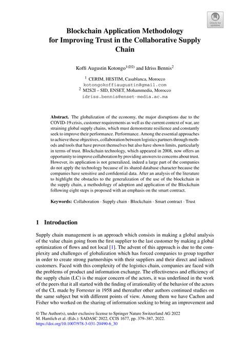 Pdf Blockchain Application Methodology For Improving Trust In The Collaborative Supply Chain
