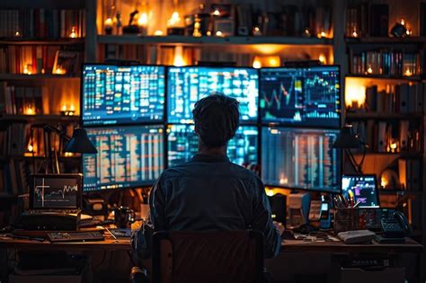 Premium Photo Businessman Analyzing Stock Market Data On Multiple