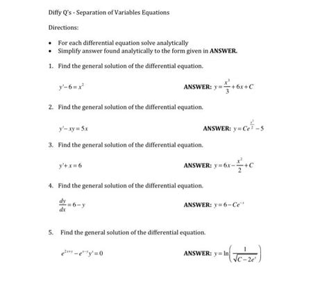 Solved Diffy Q S Separation Of Variables Equations Chegg Com