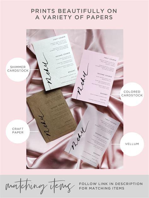 Modern Script Calligraphy Wedding Menu Editable Template Etsy