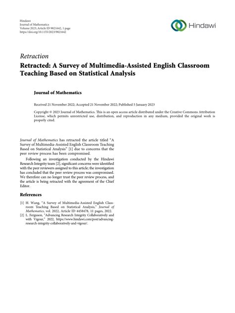 Pdf Retracted A Survey Of Multimedia Assisted English Classroom Teaching Based On Statistical