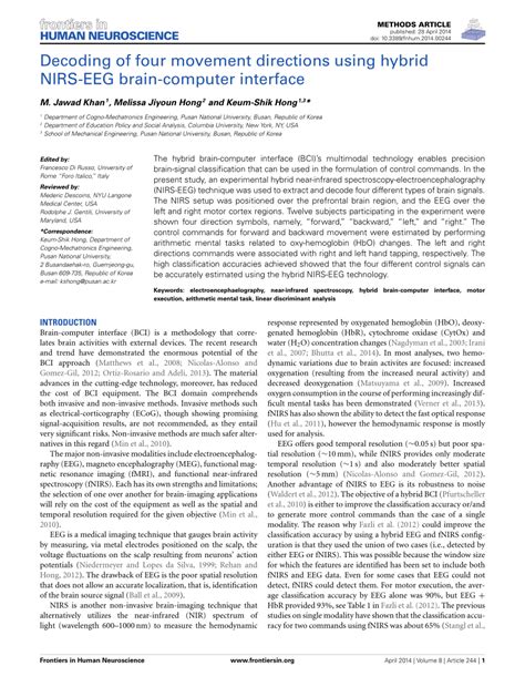 Pdf Decoding Of Four Movement Directions Using Hybrid Nirs Eeg Brain Computer Interface