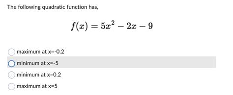 solved the following quadratic function