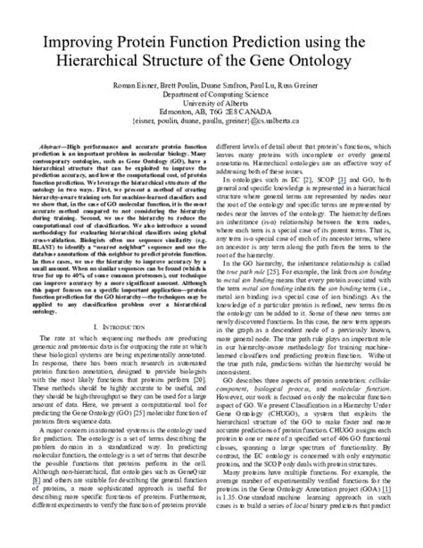 Pdf Improving Protein Function Prediction Using The Hierarchical Structure Of The Gene Ontology
