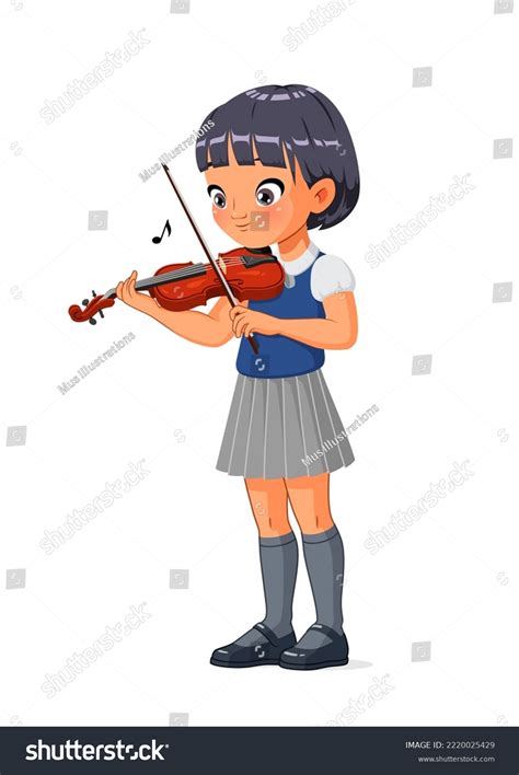 Cute Asian School Girl Playing Violin Stock Vector Royalty Free 2220025429 Shutterstock