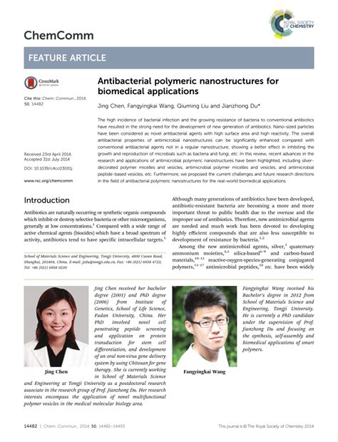 Pdf Cheminform Abstract Antibacterial Polymeric Nanostructures For Biomedical Applications