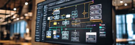 Visual Coding Flowchart Displayed On A Smart Screen In A Modern