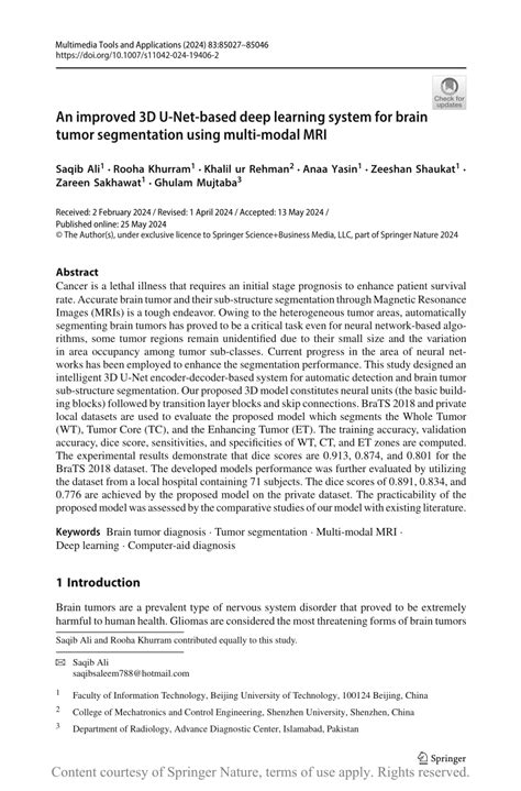An Improved 3D U Net Based Deep Learning System For Brain Tumor