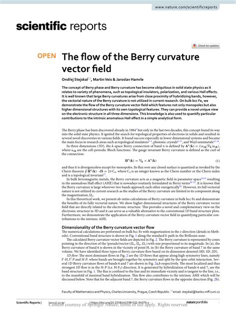 Pdf The Flow Of The Berry Curvature Vector Field