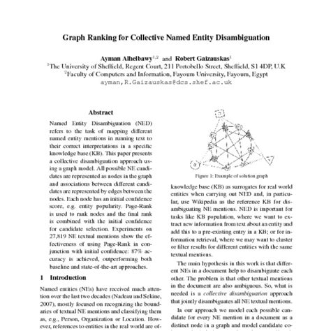 Graph Ranking For Collective Named Entity Disambiguation Acl Anthology