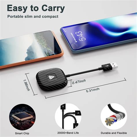 Carbon Fiber Usb Usb C Type C Wired To Wireless Carplay Adapter For Android Black