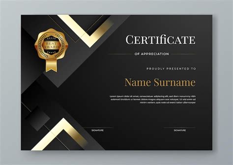 검은 금과 색 터 현대 럭셔리 인증서 기업 템플릿 디자인 감사 성과 상 교육 경쟁 디플로마 템플 프리미엄 벡터