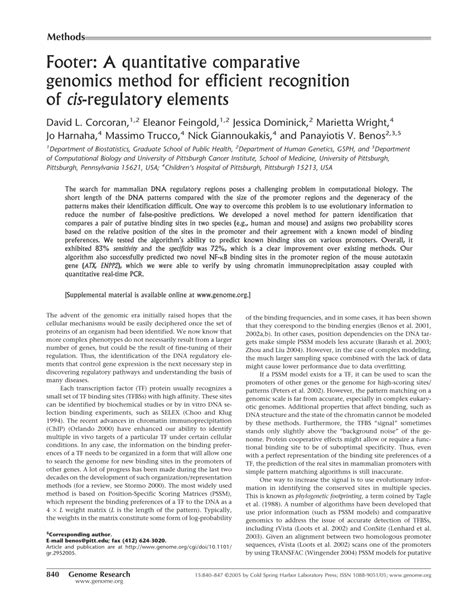 Pdf Footer A Quantitative Comparative Genomics Method For Efficient Recognition Of Cis