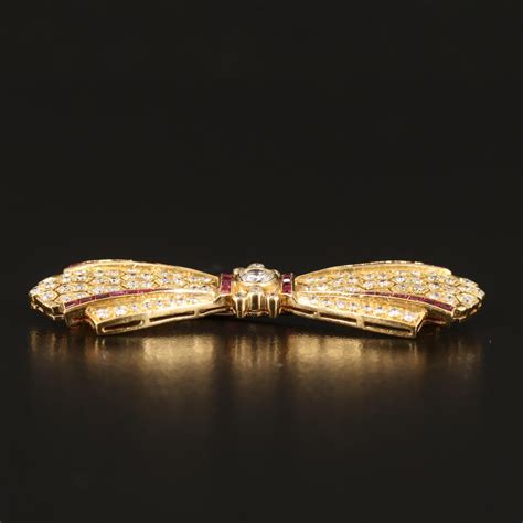 Vintage Style 18k 153 Ctw Diamond And Ruby Bow Ebth