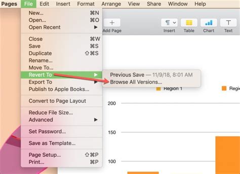 how to review and restore previous document versions on mac