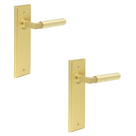 2 Pack Stylish Satin Brass Door Handle Latch Backplate For Modern Homes