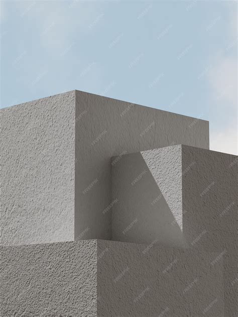아름다운 하늘이 있는 회색 콘크리트 받침대 또는 연단 디스플레이 제품 쇼케이스를 위한 3d 빈 플랫폼 프리미엄 사진