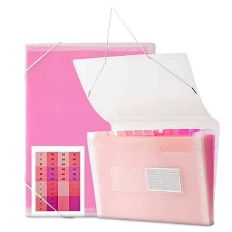 RYWESNIY 13 Pocket Expanding File Folder With Secure Closure And Customizable Labels Pink 2