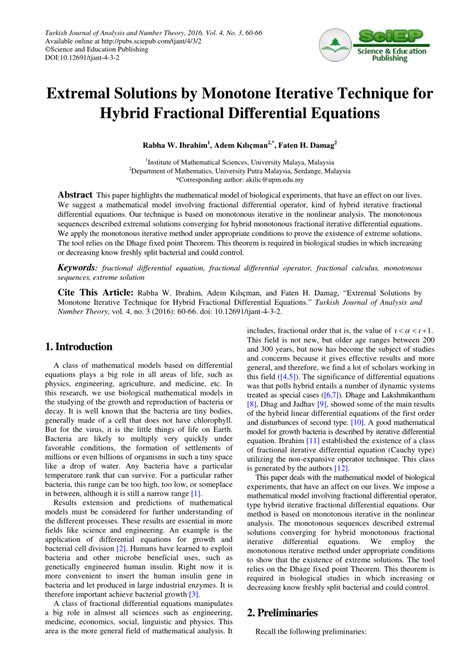 Pdf Extremal Solutions By Monotone Iterative Technique For Hybrid Fractional Differential