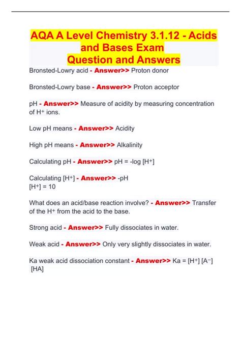 AQA A Level Chemistry 3 1 12 Acids And Bases Exam Question And Answers A Level Chemistry