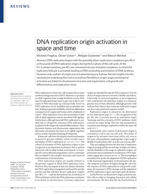 Pdf Dna Replication Origin Activation In Space And Time