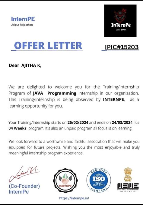 Ajitha K On Linkedin Internpe Internship Javaprogramming