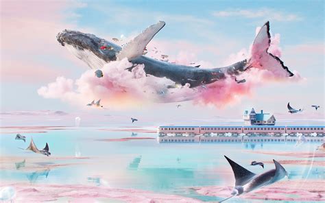 Dreamlike Wallpaper 4k Whale Surrealism Pink Clouds